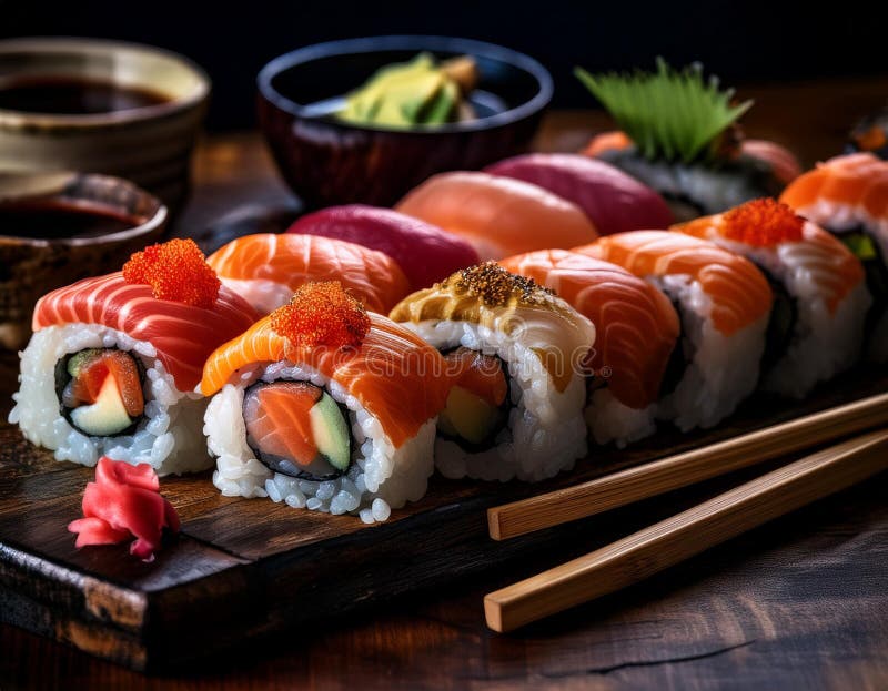 Japanese Sushi Food Shot Setting Stock Illustration - Illustration of ...