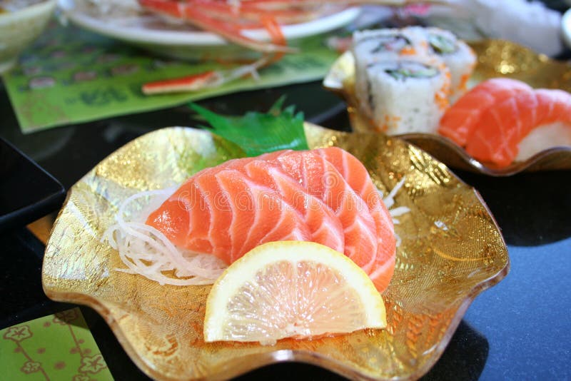 Sushi And Sashimi Seafood In Refrigerator Stock Photo - Image of fresh ...