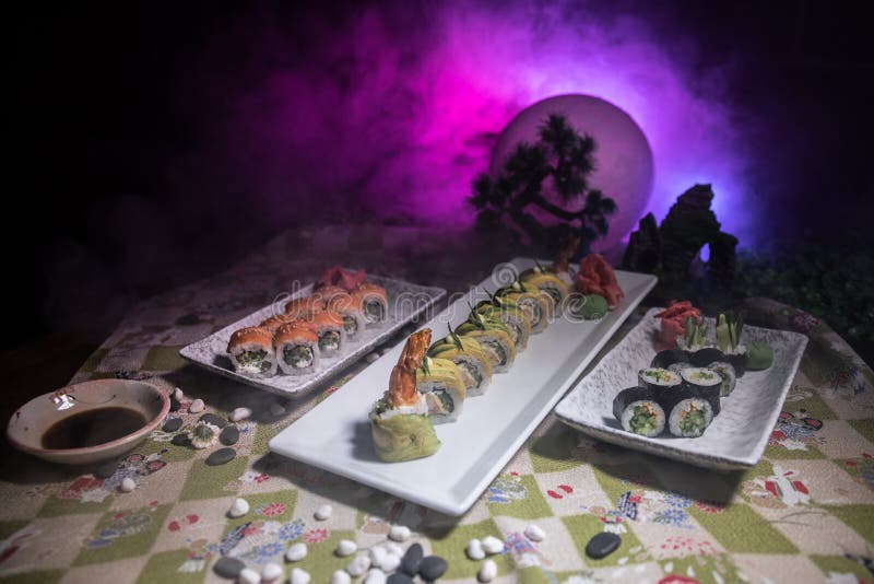 Japanese Sushi Set with Ready To Serve. Beautiful Eastern Style Table ...