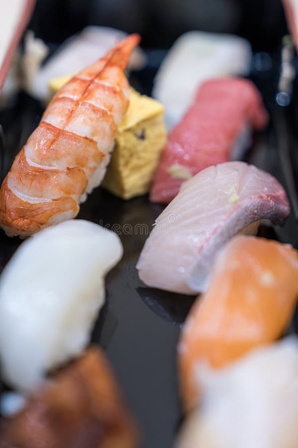 Japanese Sushi Set. Sushi Rolls Served on Wood Slate Stock Image ...
