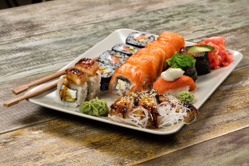 Japanese Sushi on a Table stock photo. Image of dinner - 66833640