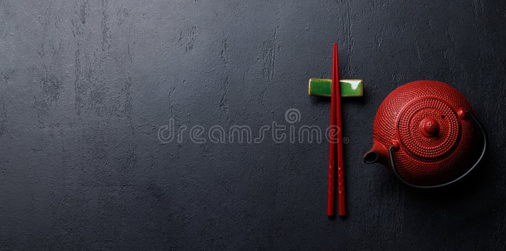 Japanese Table Setting with Teapot, Chopsticks Stock Image - Image of ...
