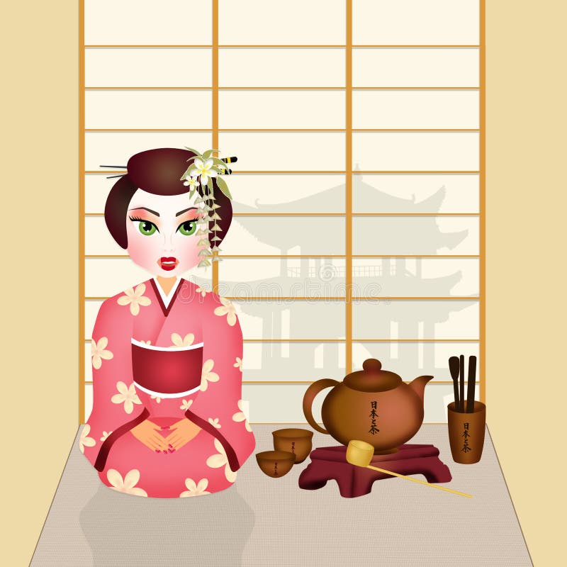 Japanese Tea Ceremony at Sunset Stock Illustration - Illustration of ...