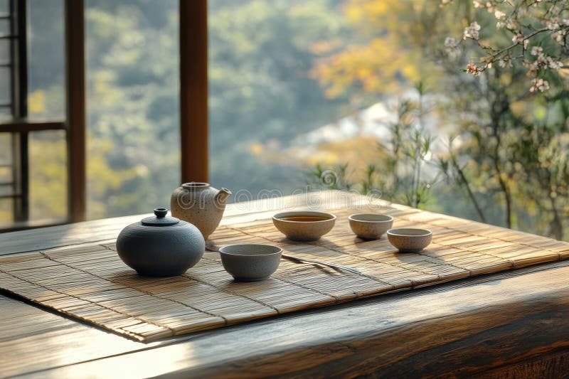 Japanese Tea Ceremony, Japanese Tea Ceremony Setup with Bamboo Mats ...