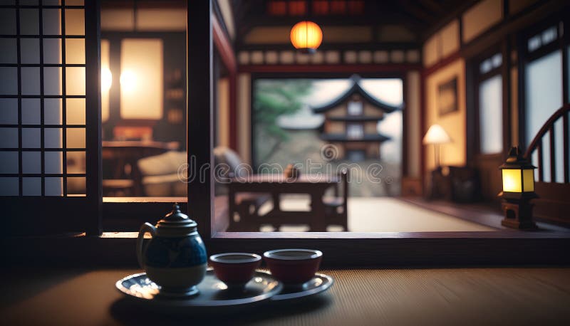 Japanese Tea Set on the Table in Japanese Style Room. Stock ...