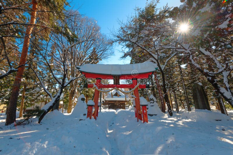 Japanese Temple in Winter Scene Stock Photo - Image of scene, region ...