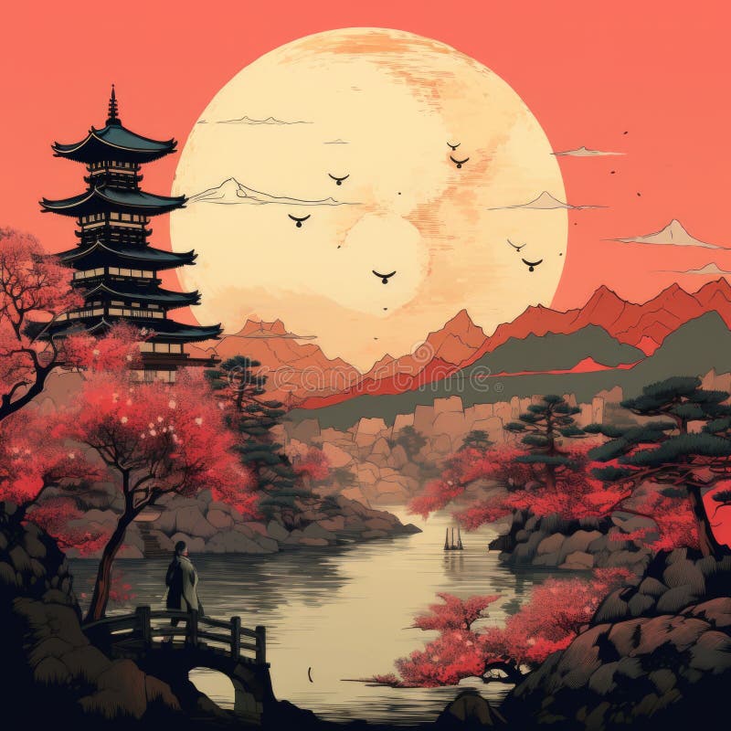 Japanese Theme Illustration, Japanese Art Stock Illustration ...