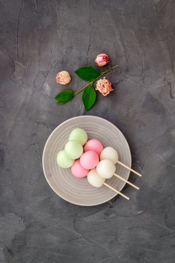 Japanese Three Colored Dumplings Dango on Plate, Top View Stock Image ...