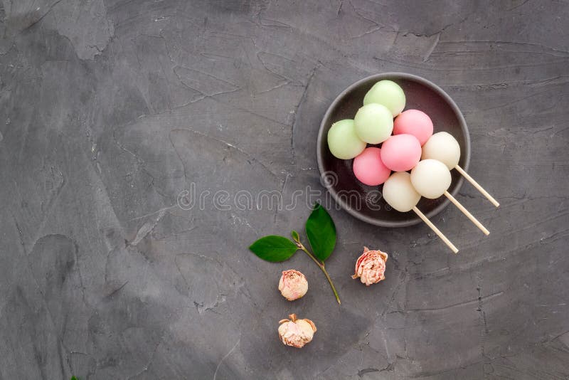 Japanese Three Colored Dumplings Dango on Plate, Top View Stock Photo ...