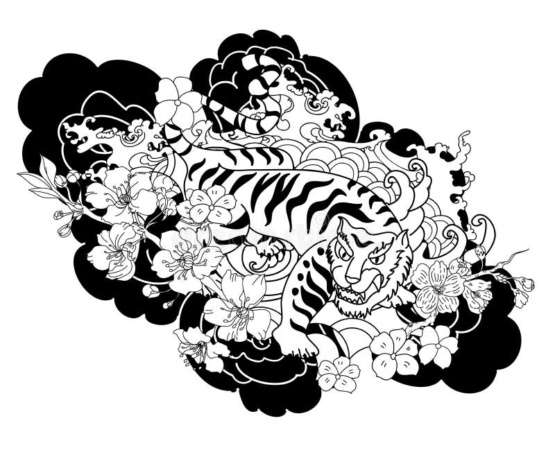 Japanese Tiger with Sun Vector on Background. Stock Vector ...