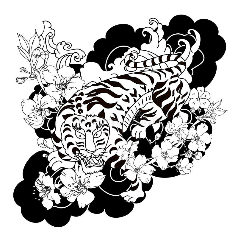 Japanese Tiger with Sun Vector on Background. Stock Vector ...