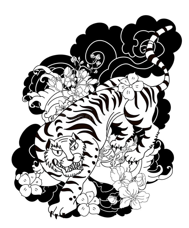 Japanese Tiger with Sun Vector on Background. Stock Vector ...