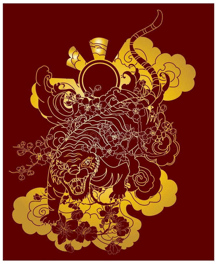 Japanese Tiger with Sun Vector on Background. Stock Vector ...