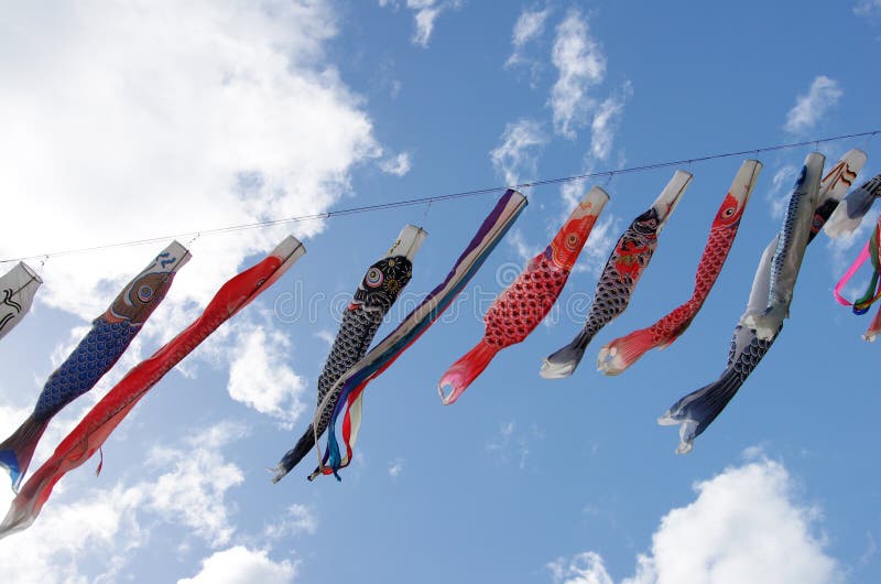 Japanese Traditional Colorful Carp-shaped Streamers Stock Photo - Image ...