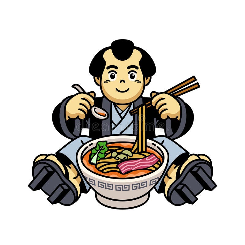 Japanese Traditional Dressed Man Eating Ramen Noodle Stock Vector ...