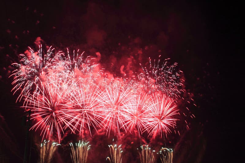Japanese Traditional Fireworks in the Night Sky Stock Image - Image of ...