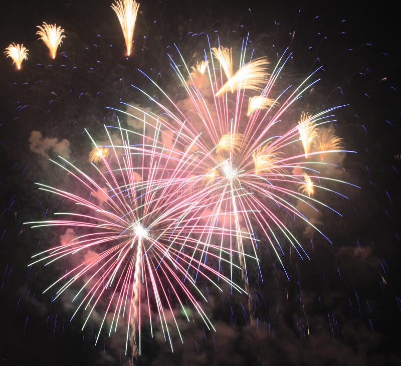 Japanese Traditional Fireworks in the Night Sky Stock Image - Image of ...