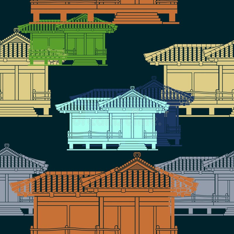 Japanese Traditional House Vector Illustration with Dark Background ...