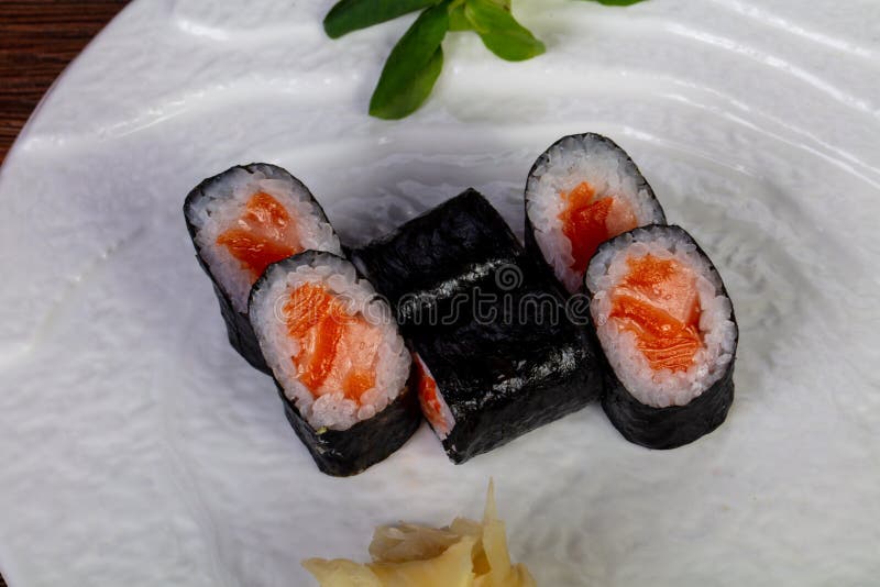 Japanese Maki Roll with Salmon Stock Image - Image of roll, lifestyle ...