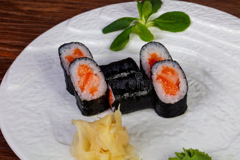 Japanese Maki Roll with Salmon Stock Image - Image of restaurant, asian ...