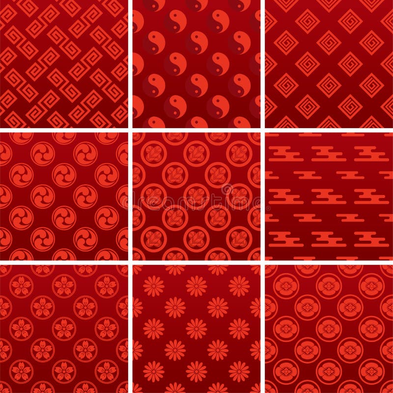 Japanese Traditional Red Pattern Set Stock Vector - Illustration of ...