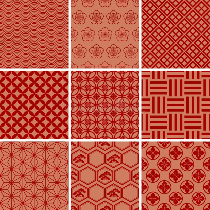 Japanese Traditional Red Pattern Set Stock Vector - Illustration of ...