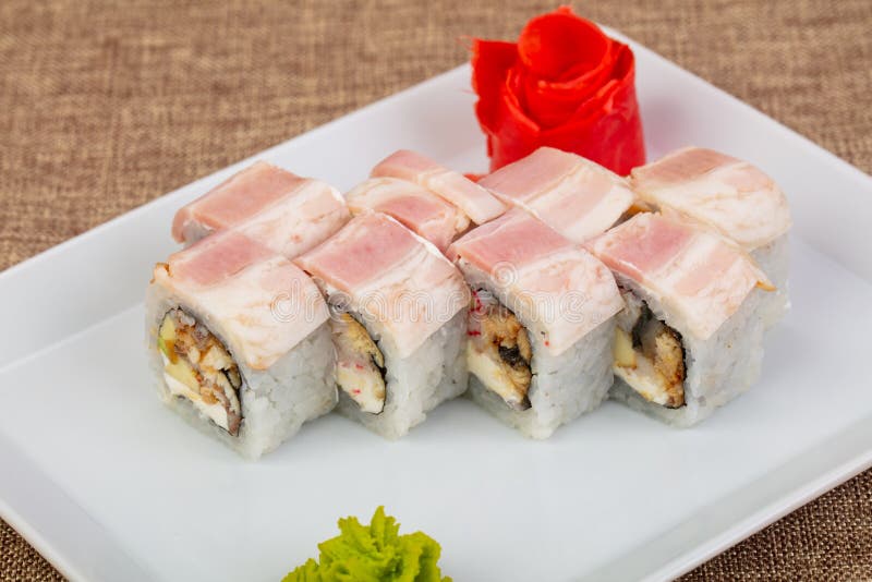 Japanese roll with bacon stock image. Image of japan - 121260431