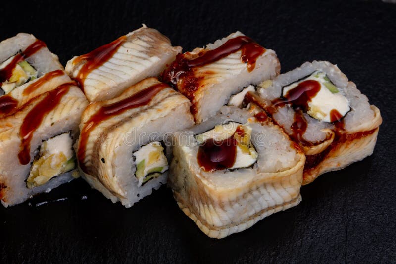 Japanese roll with eel stock photo. Image of dinner - 123629860
