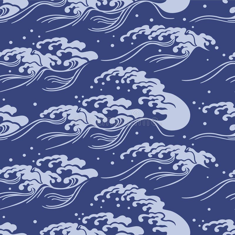 Japanese Storm Wave Vector Seamless Pattern Stock Vector - Illustration ...