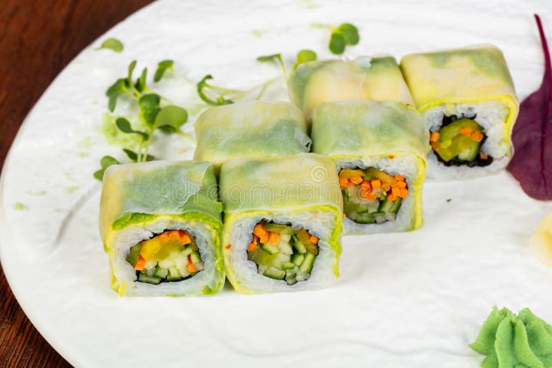 Japanese vegan roll stock image. Image of dish, ginger - 123416155
