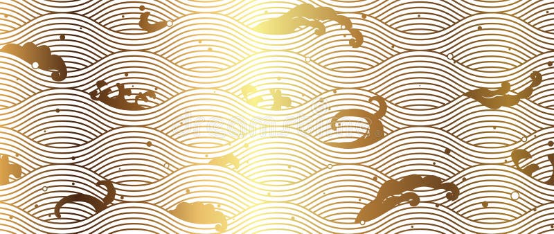 Japanese Wave Golden Background Stock Vector - Illustration of pattern ...
