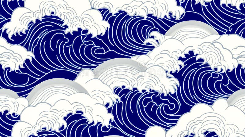 Japanese Wave Pattern Creating a Seamless Blue and White Design Stock ...