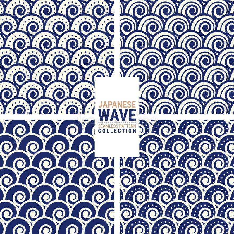 Japanese Wave Seamless Pattern Collection Stock Vector - Illustration ...