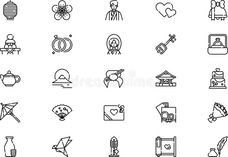 Japanese Wedding Icons Collection is a Vector Illustration with ...
