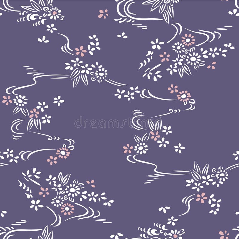 Japanese Wild Flower Flow Vector Seamless Pattern Stock Vector ...