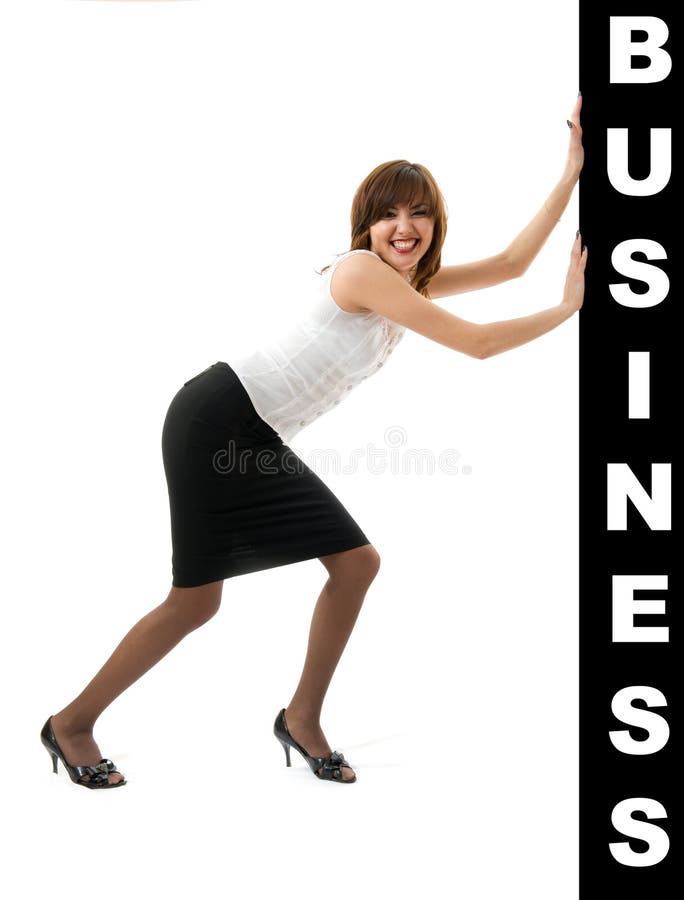 Japanese Woman Pushing Something Stock Photo - Image of businesswoman ...