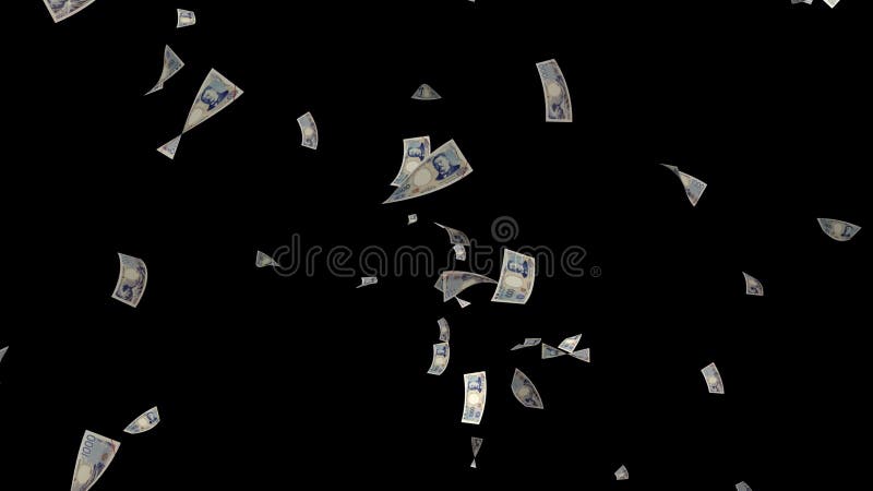 Japanese Yen Banknotes Falling Down. 3D Render. Alpha Channel. Vertical ...