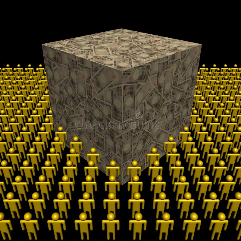 Japanese Yen Cube with People Stock Illustration - Illustration of cube ...