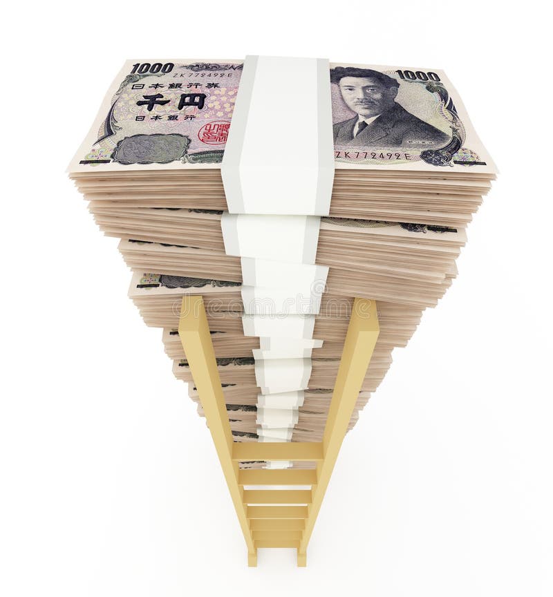 Japanese Yen Stack with Ladder Stock Illustration - Illustration of ...
