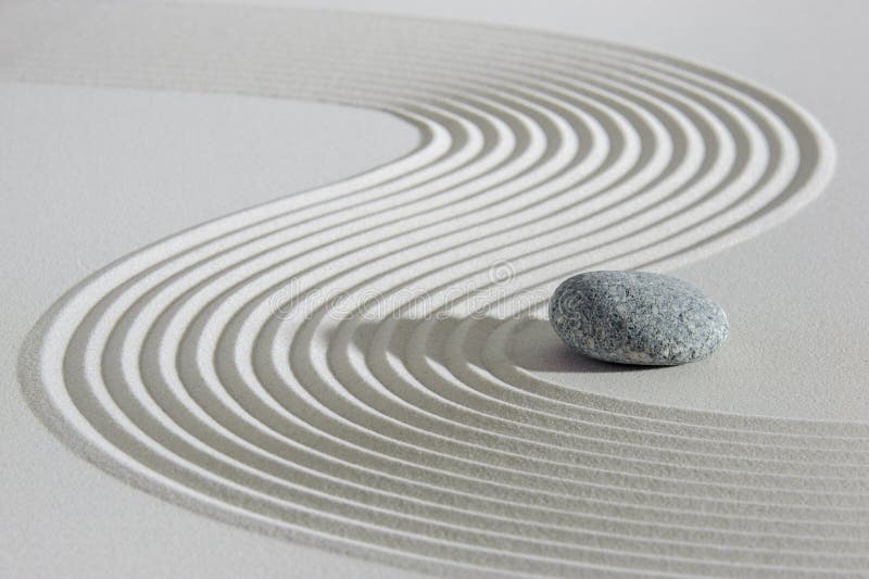 Japanese Zen Garden with Stone in Textured Sand Stock Photo - Image of ...