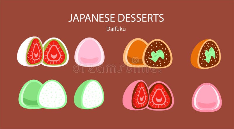 Collection of Different Daifuku Mochi: Strawberry, Chocolate, Mint ...