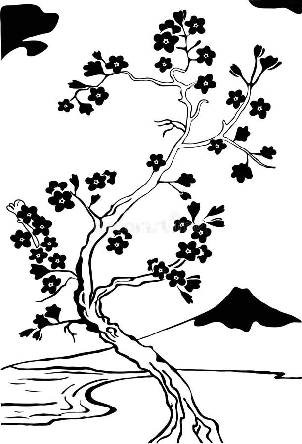 Japanischer Kirschbaum. Sakura. Vektor Abbildung - Illustration von ...
