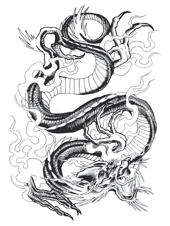 Japanise Dragon Tattoo. Set of Labels and Elements. Vector Set ...