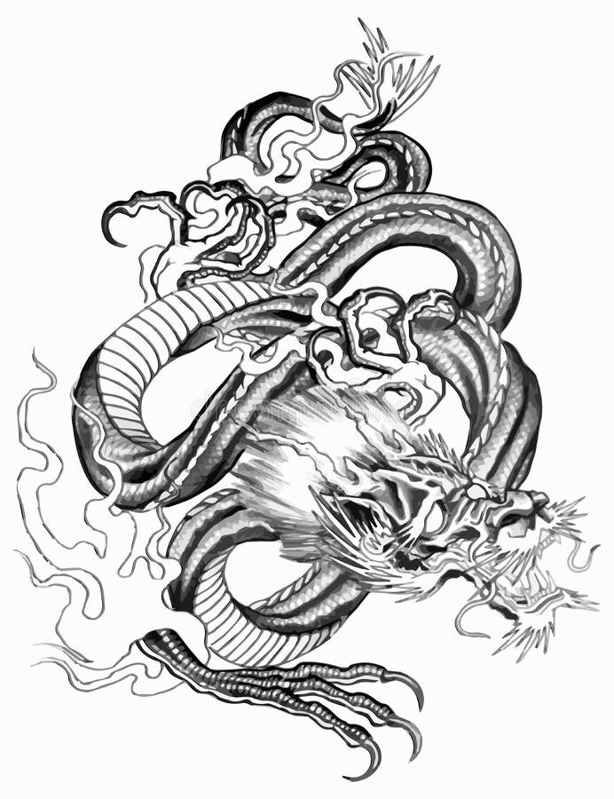 Japanise Dragon Tattoo. Set of Labels and Elements. Vector Set ...