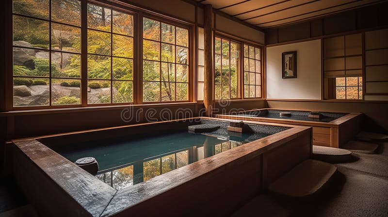 Japannese Hot Spring Onsen Room. Generative Ai Stock Illustration ...