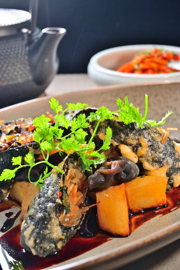 Korean Deep Fried Seaweed Spring Rolls Stock Image - Image of assorted ...