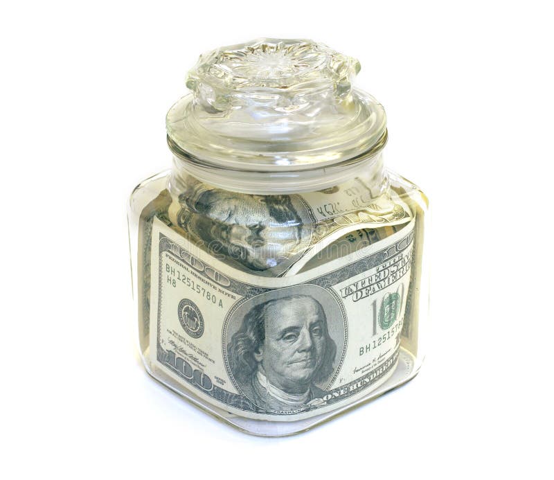 Jar with 100$ bank notes stock image. Image of america - 859049