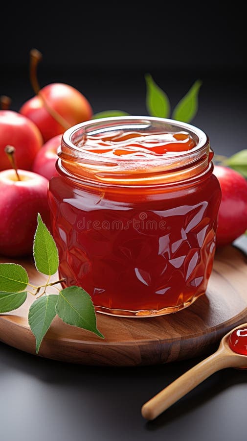A Jar of Apple Jam Sitting on Top of a Wooden Cutting Board. Stock ...