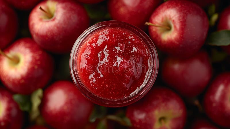 A Jar of Apple Jam Surrounded by Fresh Red Apples. Stock Image - Image ...