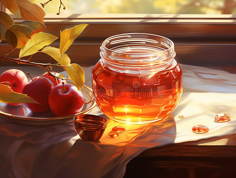 Jar of Apple Jam on Table by the Window Stock Illustration ...